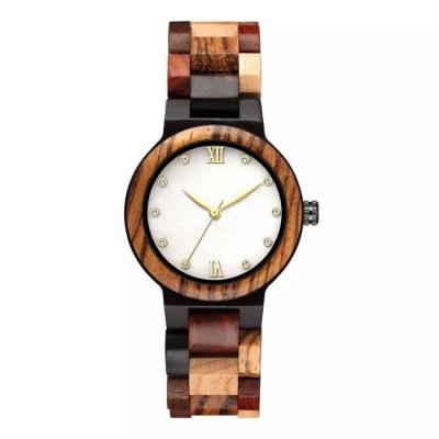 Cina Bianco blu dell'orologio 3BAR del quadrante di legno femminile di legno a 1,65 pollici del quarzo in vendita