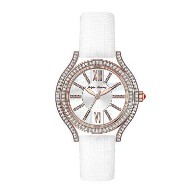 Cina L'orologio del quarzo della cinghia di cuoio ha intarsiato con tantissimo lusso dell'orologio dei gioielli di zircone in vendita