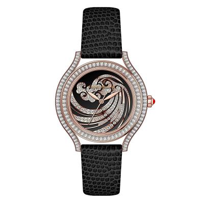 China L'orologio del quarzo della cinghia di cuoio ha intarsiato con tantissimo lusso dell'orologio dei gioielli di zircone for sale