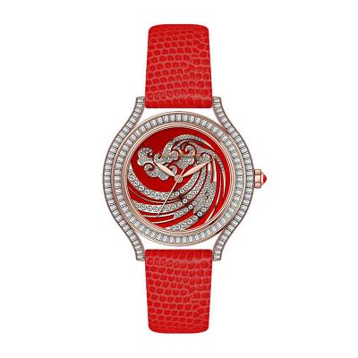 Cina L'orologio del quarzo della cinghia di cuoio ha intarsiato con tantissimo lusso dell'orologio dei gioielli di zircone in vendita