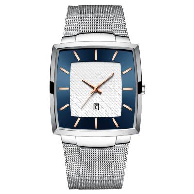 Cina Orologio da uomo rettangolare ultrasottile da 48 mm Movimento al quarzo Cinturino in acciaio inossidabile Business Versione unica Logo personalizzabile in vendita