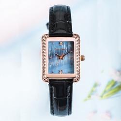 Cina Orologio analogico giallo 24cm Diamond Rectangle Watch Womens 3ATM del quadrante della cinghia di cuoio in vendita