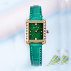 Cina Orologio analogico giallo 24cm Diamond Rectangle Watch Womens 3ATM del quadrante della cinghia di cuoio in vendita