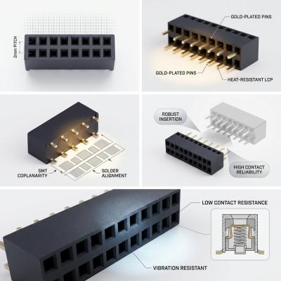 China Shrouded Box Header Style 2.54MM Dual Row Female Connector Gold Flash PA6T Polarized Keyed PCB Through Hole for sale