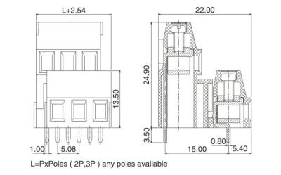 China Dual Row PCB Pluggable Terminal Block , M3 Steel 5.08mm Pitch 2*04P Green PA66 SN for sale