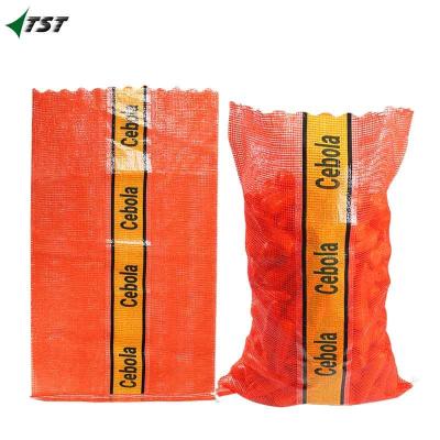 China 20kgs Orange Tubular Mesh Bag With Vertical Logo For Onion for sale