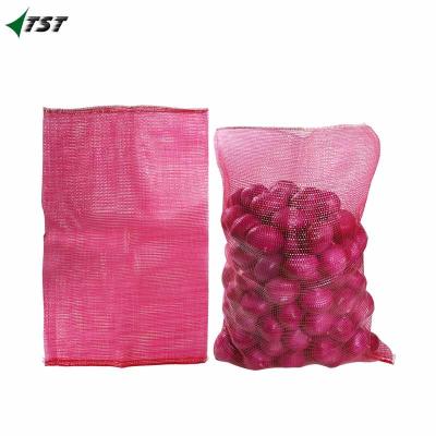 China Cherry Red 53x87cm Tubular Mesh Onion Sacks Pp Leno Mesh Bags for sale