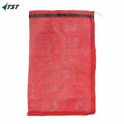 China 44*62cm Red Color Drawstring Pp Leno Mesh Bag For Firewood Packing for sale