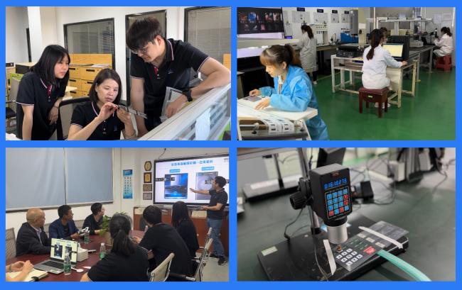Xiamen Mingcai team: design review, production QC, technical meeting and membrane switch testing for custom HMI solutions
