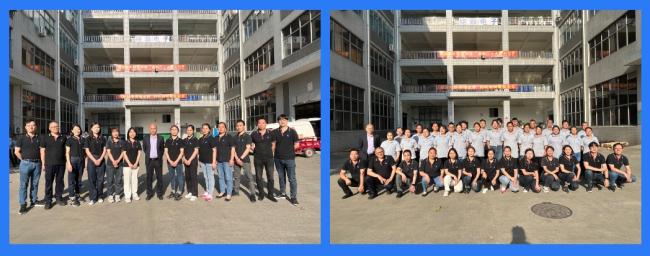 Xiamen Mingcai Electronics team photos: core management and full staff in front of the factory, dedicated to custom membrane switch and HMI solutions