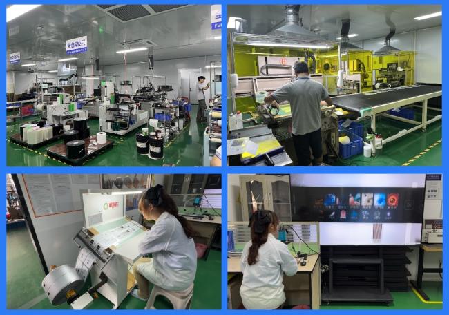 Xiamen Mingcai Electronics production process overview: fully automated production lines, screen printing operations, visual quality inspection and performance testing for custom membrane switches and capacitive touch films in a clean workshop