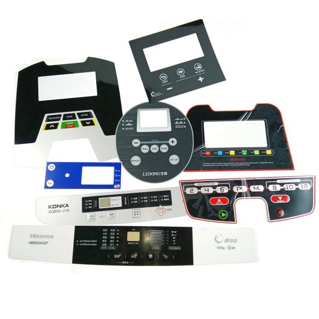 Custom printed PET/PC control panel overlays and membrane keypad stickers for home appliances, fitness equipment and industrial devices