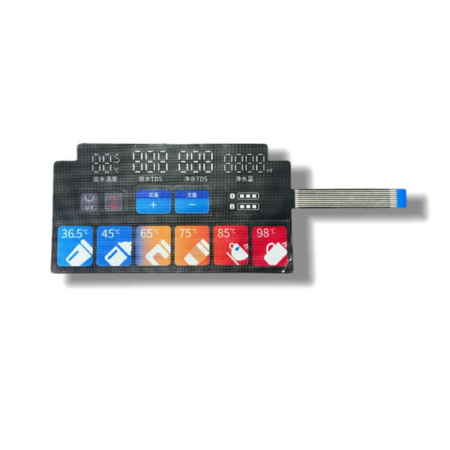 Custom capacitive touch membrane switch with LED digital display for smart hot water purifier dispenser