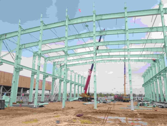 Detailed view of steel structure components and connections showing engineering precision