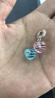 China Pink Ribbon Heart Dangle murano glass Charm Beads Big Hole for European Bracelets original factory wholsale supplier for sale