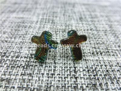 China Dichroic Glass stud earrings green cross shaped fashion  for Women Jewelry by original factory wholsale supplier for sale