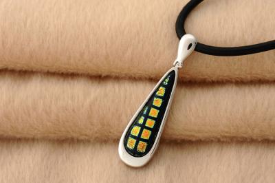 China Dichroic Glass pendants with leather cord fashion  for Women Jewelry by original factory wholsale supplier for sale