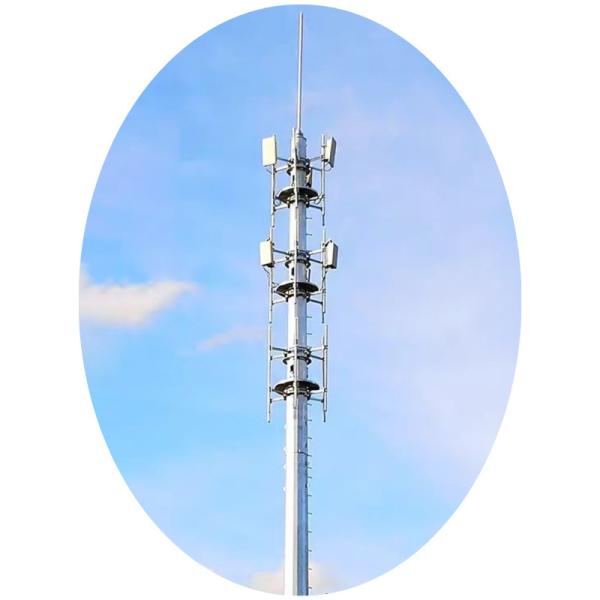 Quality Monopole Tower Customizable Height 10 to 60 Meters Hot Dip Galvanized Telecom Tower for Wind Speeds up to 60 Meters per Second for sale