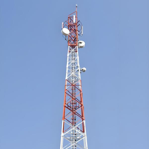 Quality Customizable angle steel tower with integral four column structure hot dip galvanized anti corrosion treatment for 4G 5G wireless communication for sale