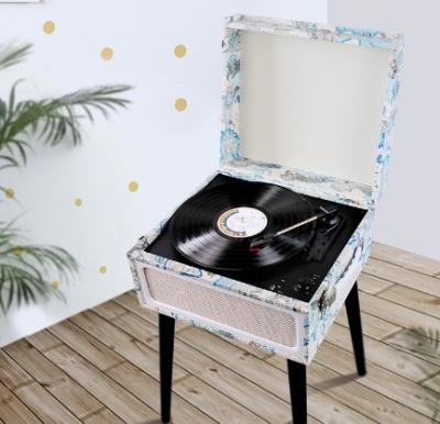 China Vertical USB bass 3-speed PU leather vinyl turntable player with standing leg for sale