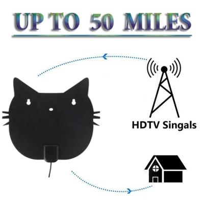 China Factory supply ATSC Lovely Cat Design indoor antenna for tv Hot sale,free tv antenna receiving rang 50 miles for sale