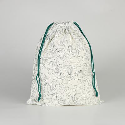 Cina Il modello blu del cotone bianco ha stampato la borsa di cordone amichevole riutilizzabile del cotone di Eco in vendita