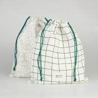 China White Cotton Blue Pattern Printed Reusable Eco Friendly Cotton Drawstring Bag for sale