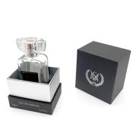 China Custom Silver Foil Logo Texture Black Paper Gift Perfume Box Packaging for sale
