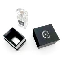 China Custom Silver Foil Logo Texture Black Paper Gift Perfume Box Packaging for sale