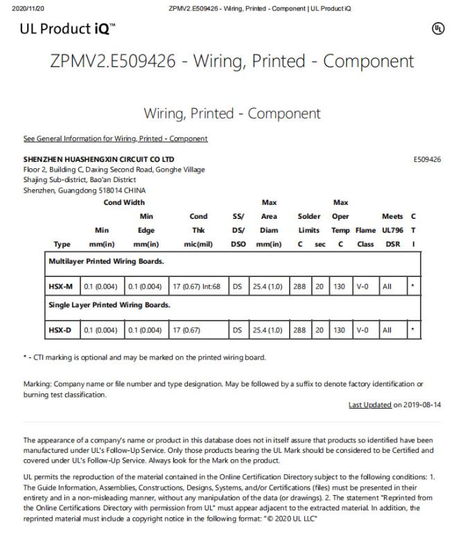 UL Certificate - Huashengxin Circuit Limited