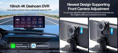 China 10.26" 4K Car Dash Cam Wireless Wired Carplay Android Auto DVR ADAS for sale