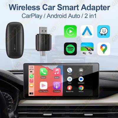 China Dual Interface USB A Tipo C Mini Auto Dongle BT 5.0 2 em 1 Wireless Carplay Adaptador Para Apple Android à venda