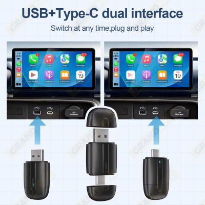 China Dual Interface USB A Tipo C Mini Auto Dongle BT 5.0 2 em 1 Wireless Carplay Adaptador Para Apple Android à venda