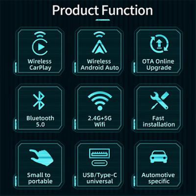 중국 GRANDnavi 2 in 1 무선 CarPlay 어댑터 안드로이드 자동 무선 어댑터 와이파이 블루투스 플러그 앤 플레이 판매용