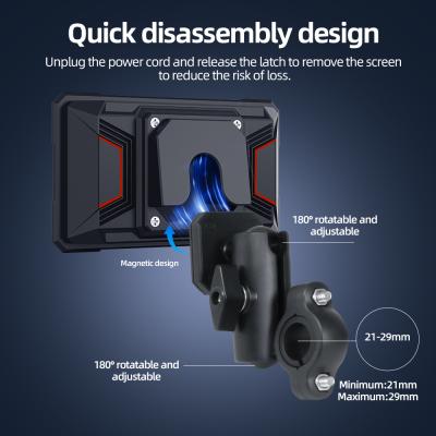 China Magnetic detachable model CarPlay portable motorcycle navigation screen 5 Inch IPS Touch Screen Motorcycle CarPLay Navigation Display Waterproof IP67 Bluet0oth Music Playback Quick Released for sale