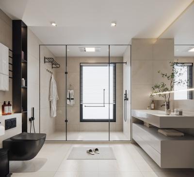China Modern Shower Room with Floating Vanity and Toilet One Stop Solution Featuring Smart Home Built-in Cabinets for sale