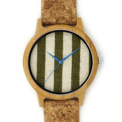 China Cork band wrist watch with wooden case bamboo material watch for men for sale