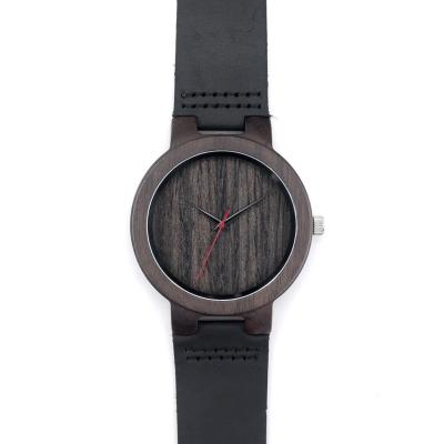 China Black color wood real leather band wristwatch for casual men for sale