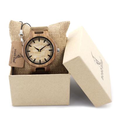 China Real Leather Band Zebra Wood Bamboo Watch with Packing Box Wooden Watch for sale