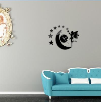 China 3D diy mirror wall clocks fairy girl blow stars vintage bedroom wall art decor unique item for sale