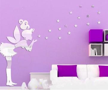 China Fashionfairy with stars PS wall decal1MM thickness 3D mirror stickers 35 stars home decor for sale
