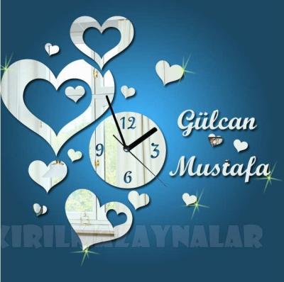 China Fashion heart shaped wall clock 3d unique design silver wall clock PS mirror wall clock for sale