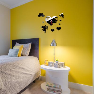 China Fashion Stereo creative clock heart-shaped creative mirror acrylic wall clock for sale