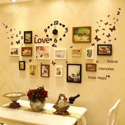 China Wholesale black wall clock with love photo frame On sale wedding wall clock with photo for sale