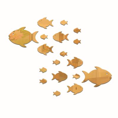 China Custom Self Adhesive Fish Shape Acrylic Wall Art Mirror Sticker For Living Room for sale