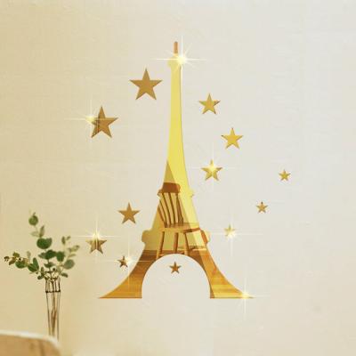 China DIY Acrylic Mirror Eiffel Town Wall Sticker Home decoration mirror wall decal paris romant for sale