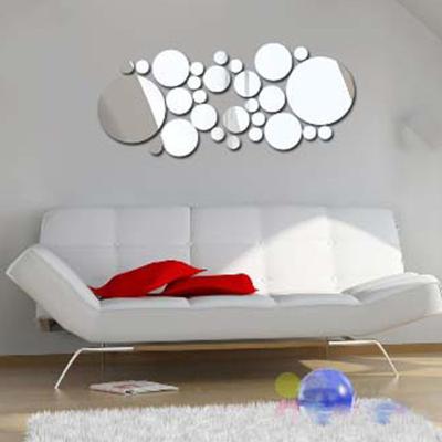 China 3D Silver Mirror Surface Geometric 28pcs Round Acrylic Wall Sticker Decor for sale