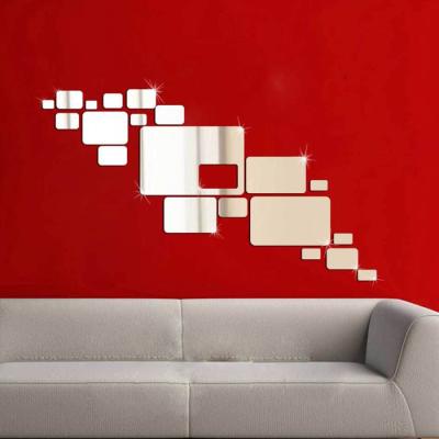 China 3D Silver Mirror Surface Geometric 20pcs Rectangle Acrylic Wall Sticker Decor for sale
