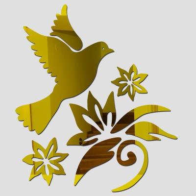 China 3D mirror wall stickers decorative wall mirror birds and flowers for kids room for sale
