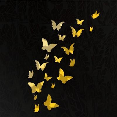 China DIY 3D Modern 20pcs Butterfly Wall Stickers Silver Acrylic Mirror Surface Wall Stick Home for sale